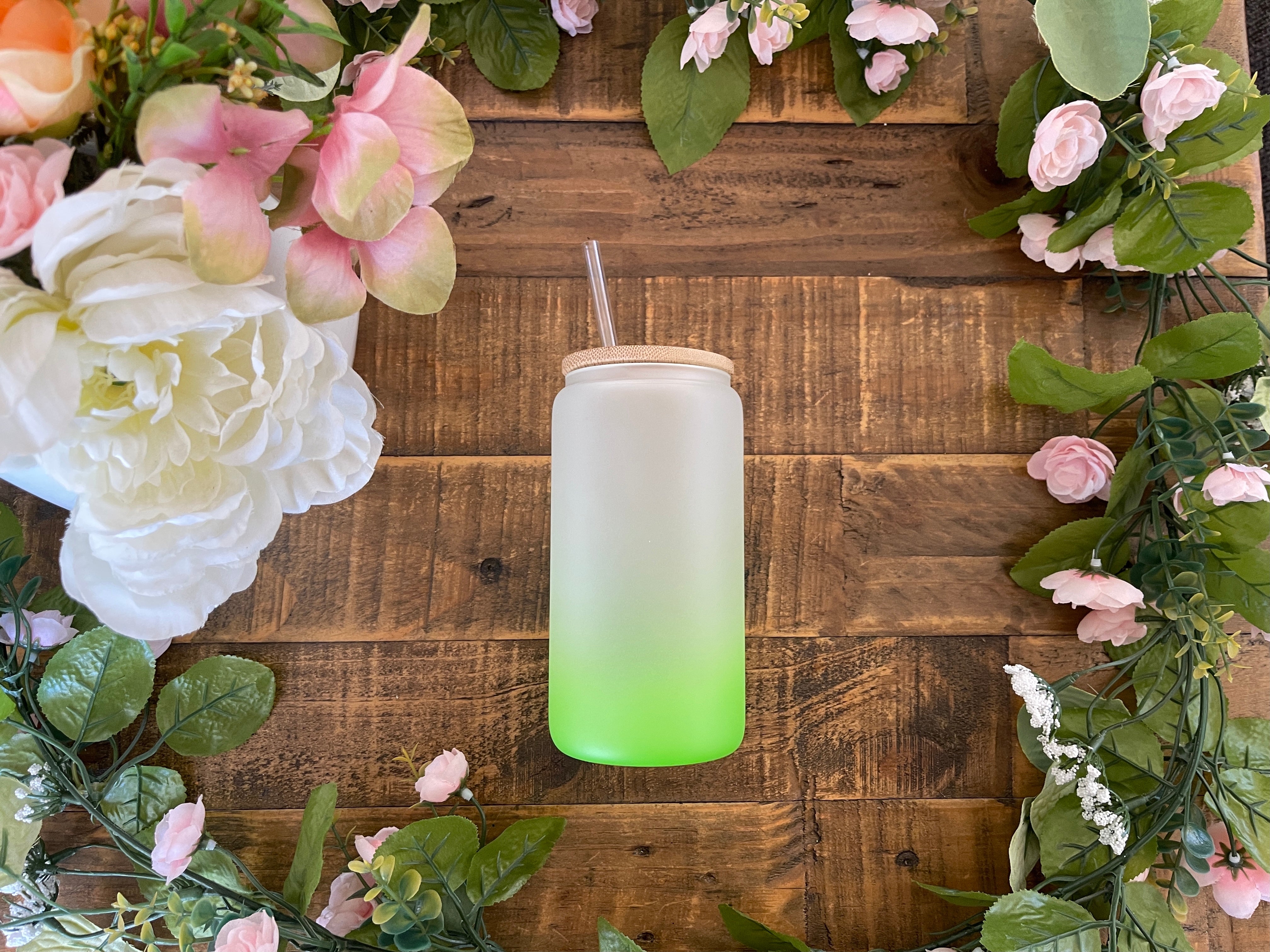 Gradient Green Frosted Blank 16oz Glass Cans – littlelattes